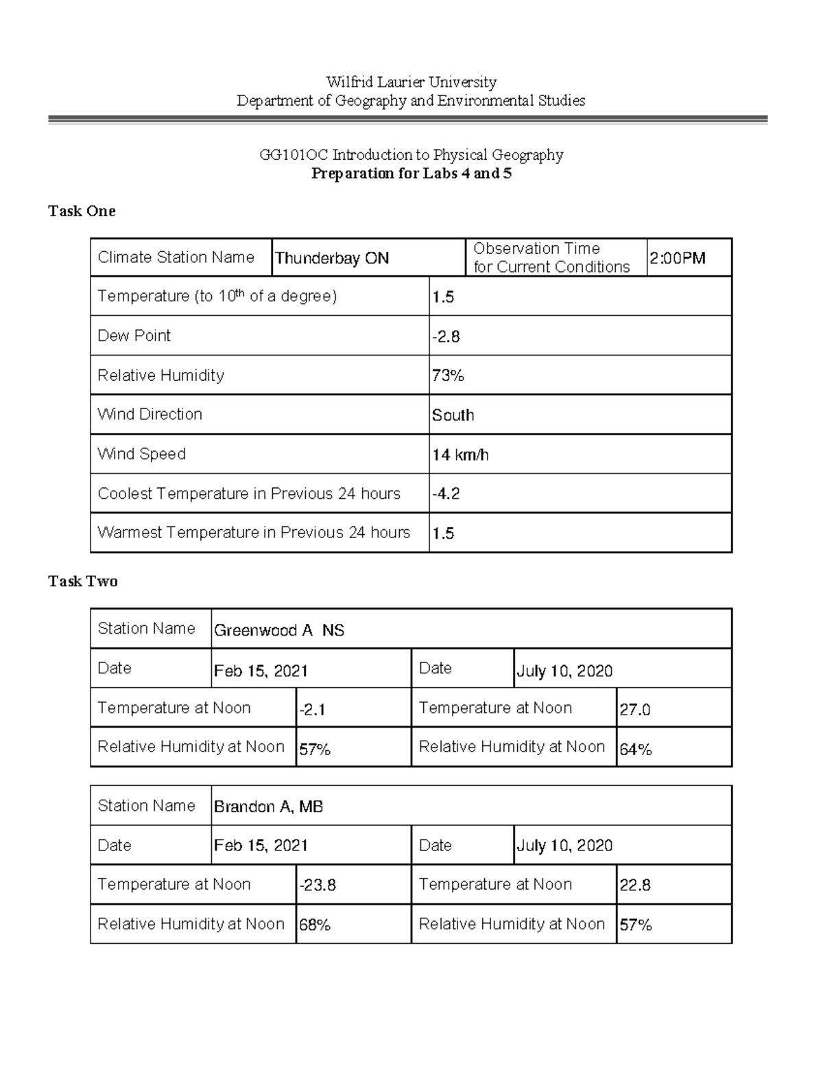 Preparation for Lab 4 and 5 Worksheet - Wilfrid Laurier University ...