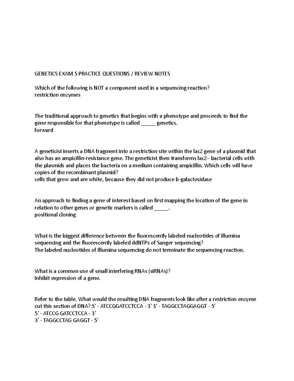 Genetics EXAM 5 Practice Questions - GENETICS EXAM 5 PRACTICE QUESTIONS ...