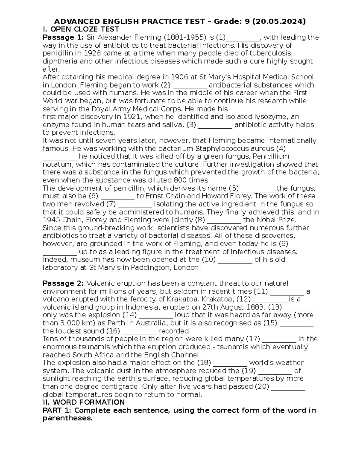 Advanced English Practice TEST G9 - ADVANCED ENGLISH PRACTICE TEST ...