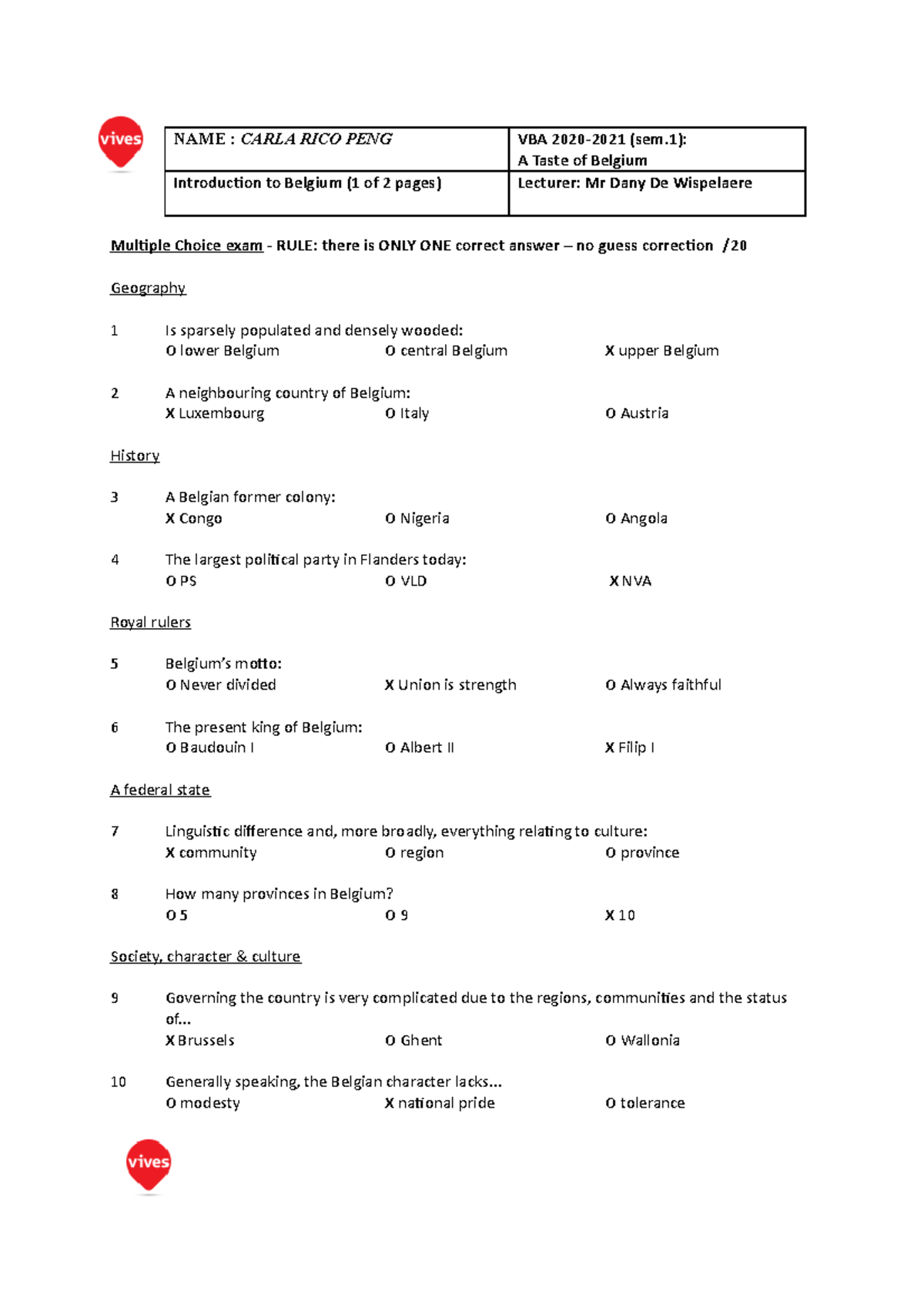 Exam A Taste of Belgium - January 2021 (sem.1) - Carla Rico Peng - NAME ...