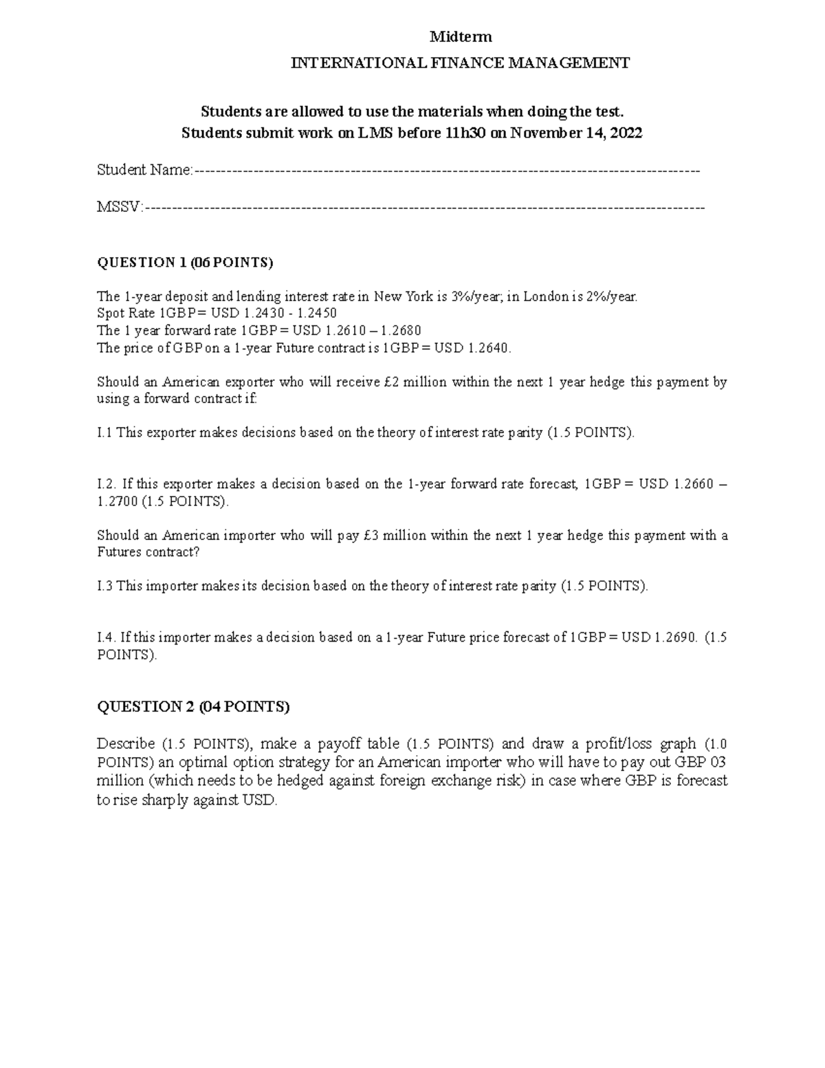 Midterm-IFM-NOV2022 - International Financial Management - Midterm ...
