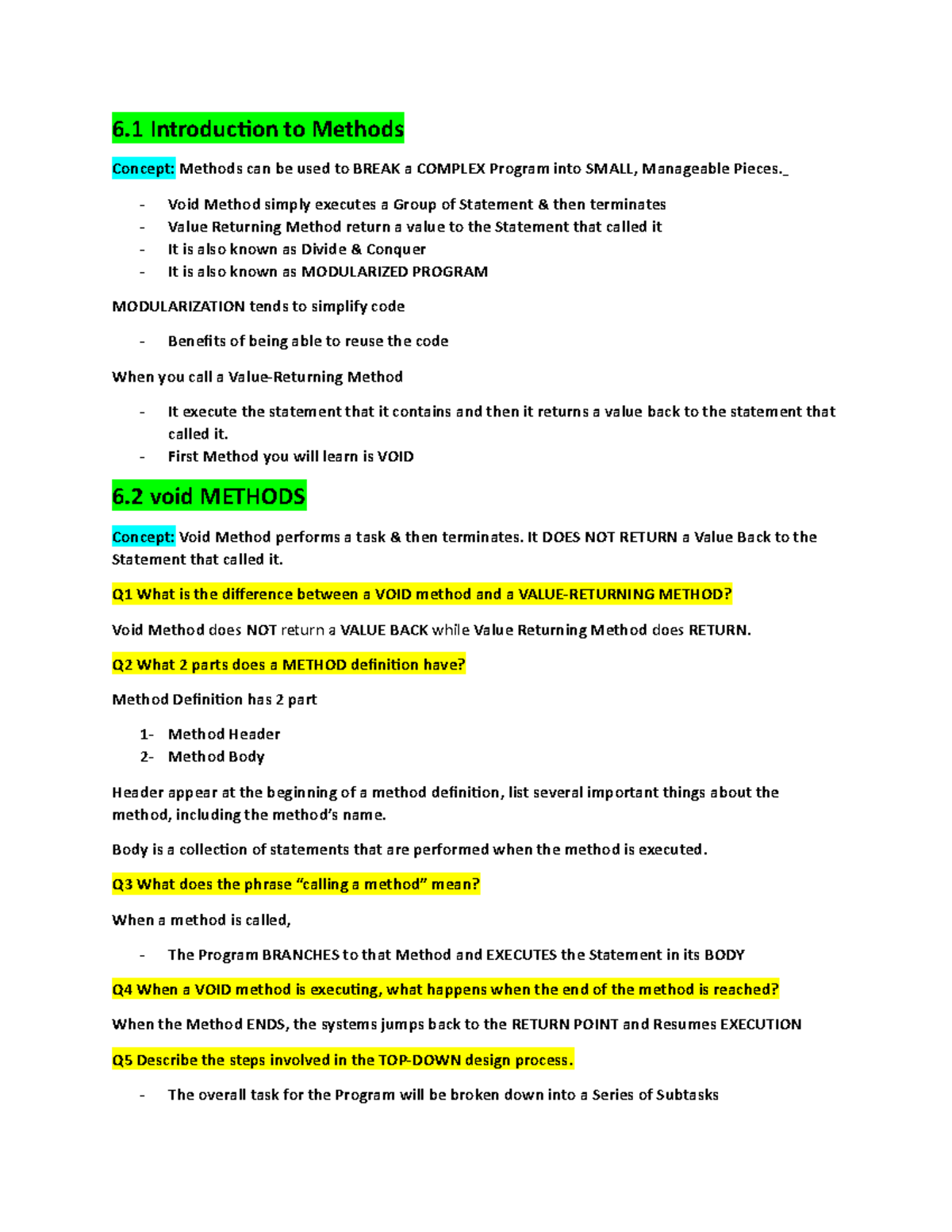 Chapter 6 Methods - Note from the book that was required for the course ...
