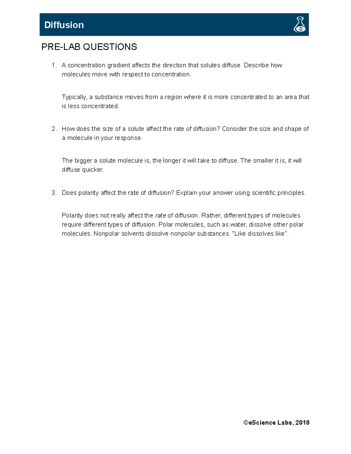 BIO 101 Diffusion - PRE-LAB QUESTIONS A concentration gradient affects ...