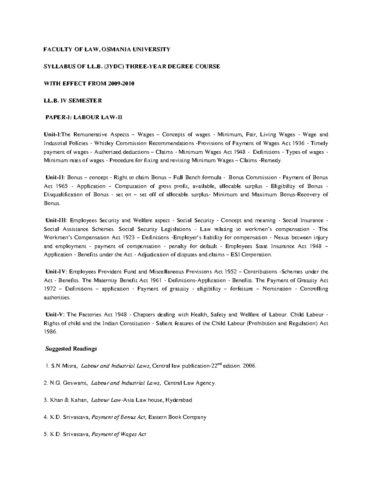 L.L.B 3 YDC 4th sem syllubus - FACULTY OF LAW, OSMANIA UNIVERSITY ...