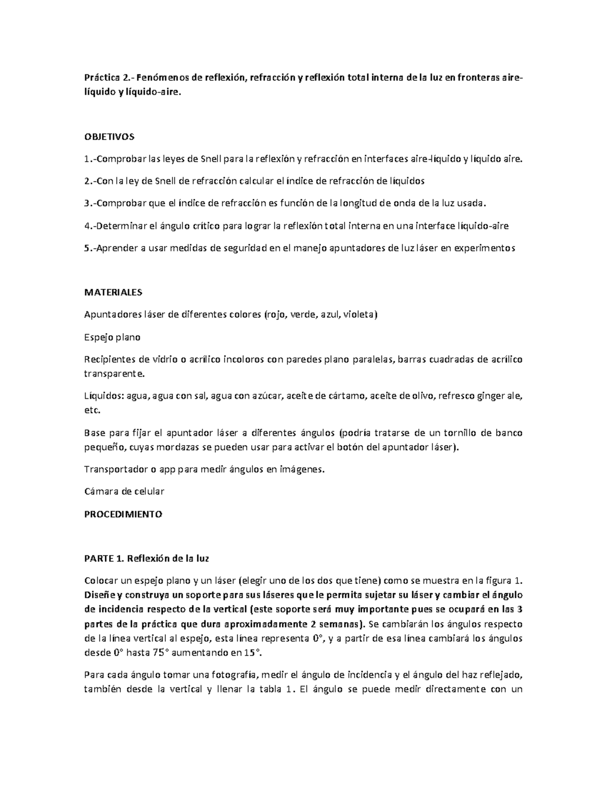 Reflexion total intera 1 - Práctica 2.- Fenómenos de reflexión ...