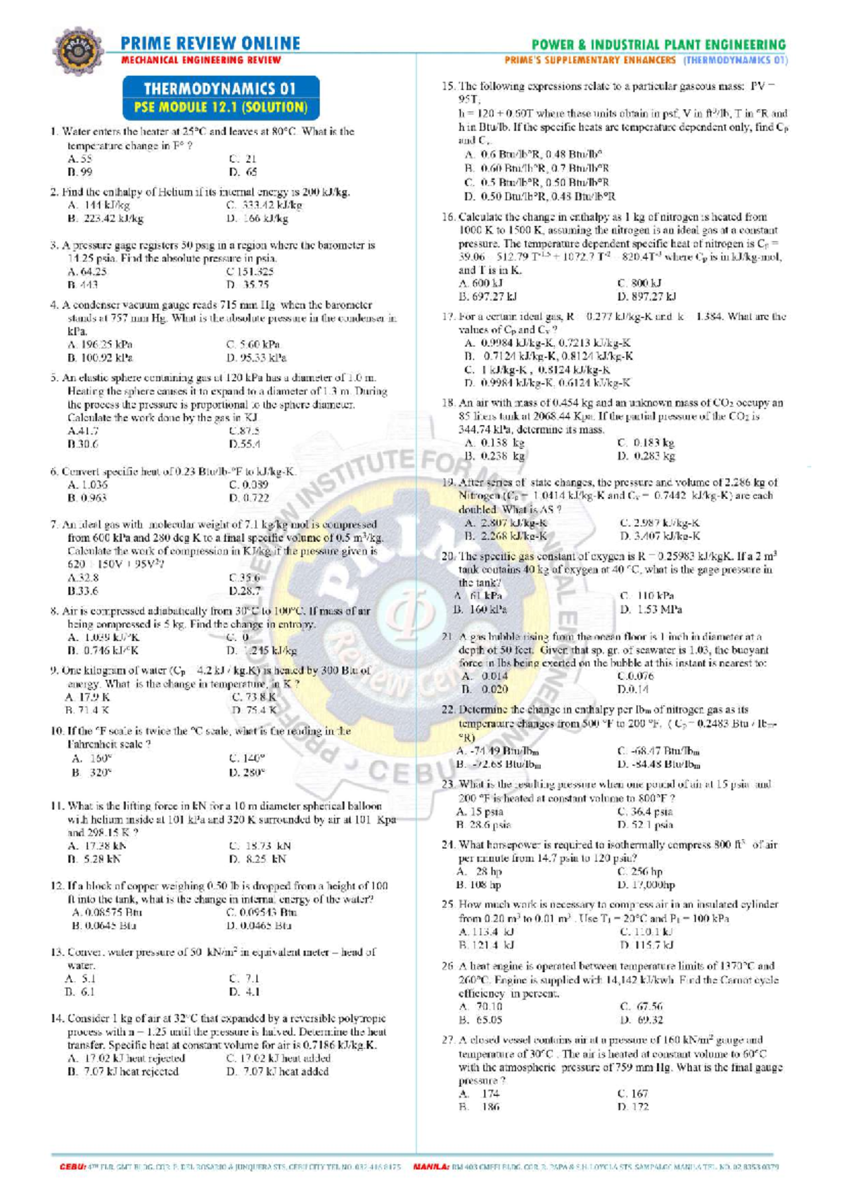 PSE (Thermo 01) - Mechanical Engineering - Studocu