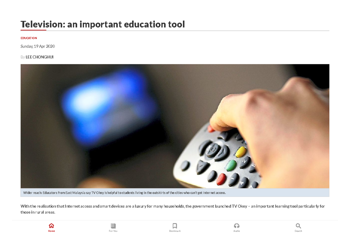 Television an important education tool The Star - Television: an ...