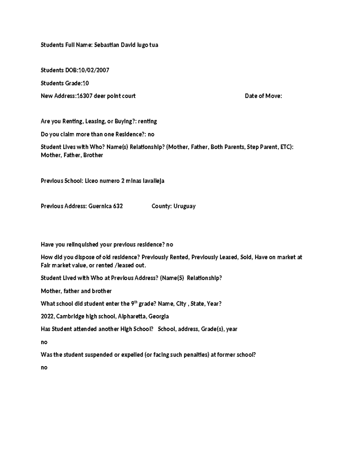 Transfer Questions - Students Full Name: Sebastian David lugo tua ...