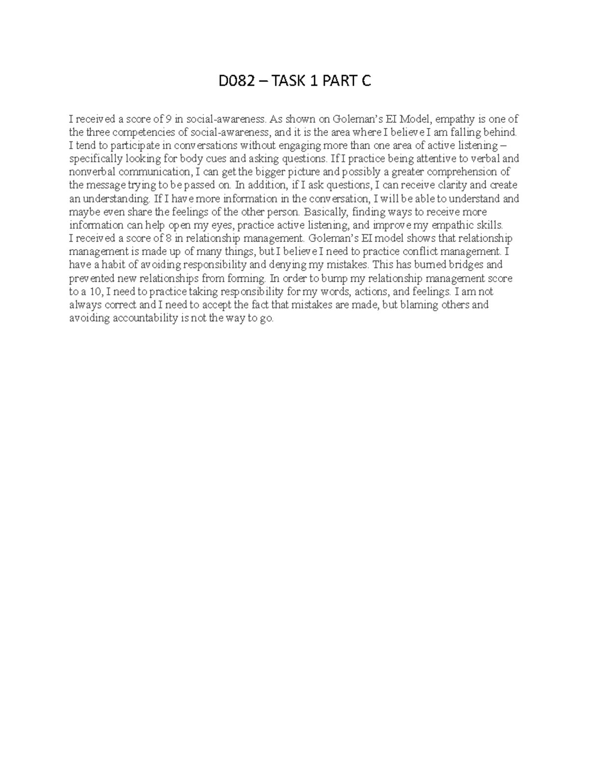 D082 performance assessment - TASK 1 PART C - D082 – TASK 1 PART C I ...