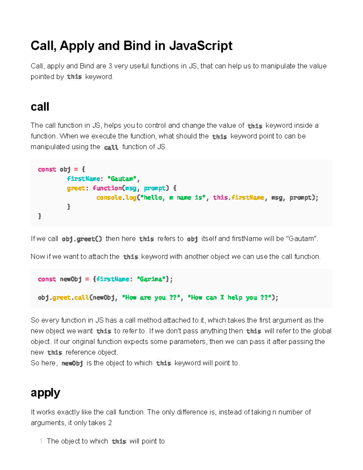 Call, Apply and Bind in Java Script - Call, Apply and Bind in JavaScript Call, apply and Bind ...