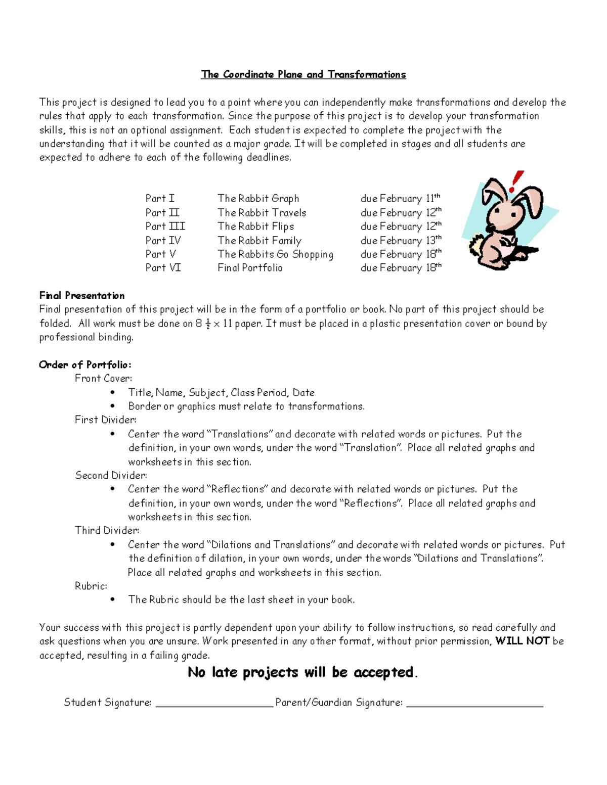 Project-The Coordinate Plane and Transformations (Rabbit Project)-1 ...