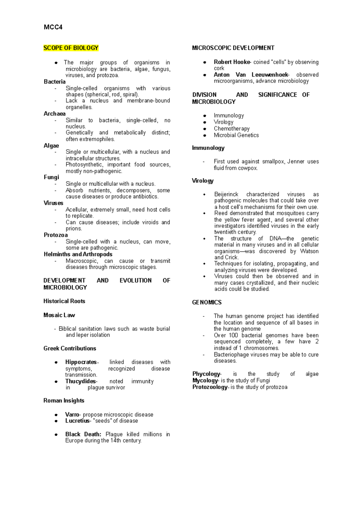 Micropara- Reviewer- Midterm - SCOPE OF BIOLOGY The major groups of organisms in microbiology ...
