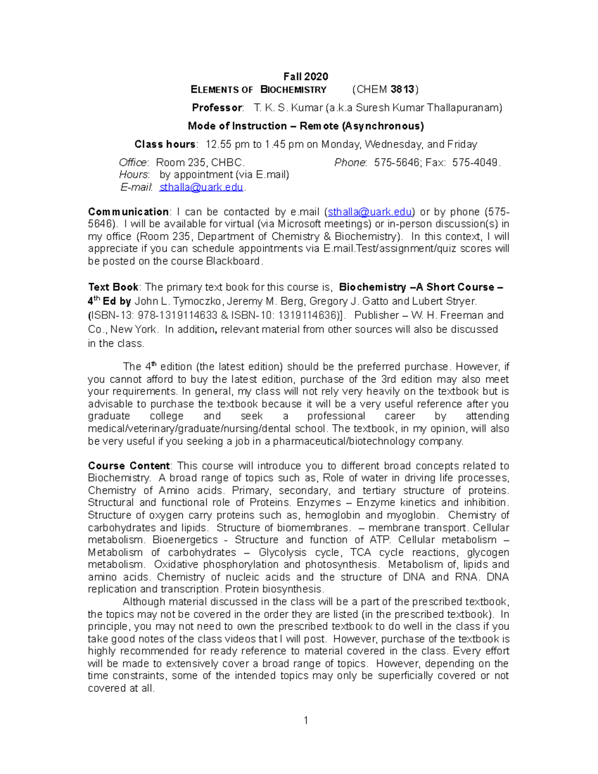 Elements-OF- Biochemistry- Course Syllabus- Logistics - Fall 2020 ...