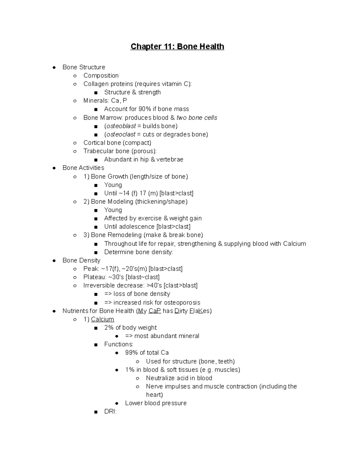 IPHY 2420 Ch. 11 Notes - Chapter 11: Bone Health Bone Structure ...