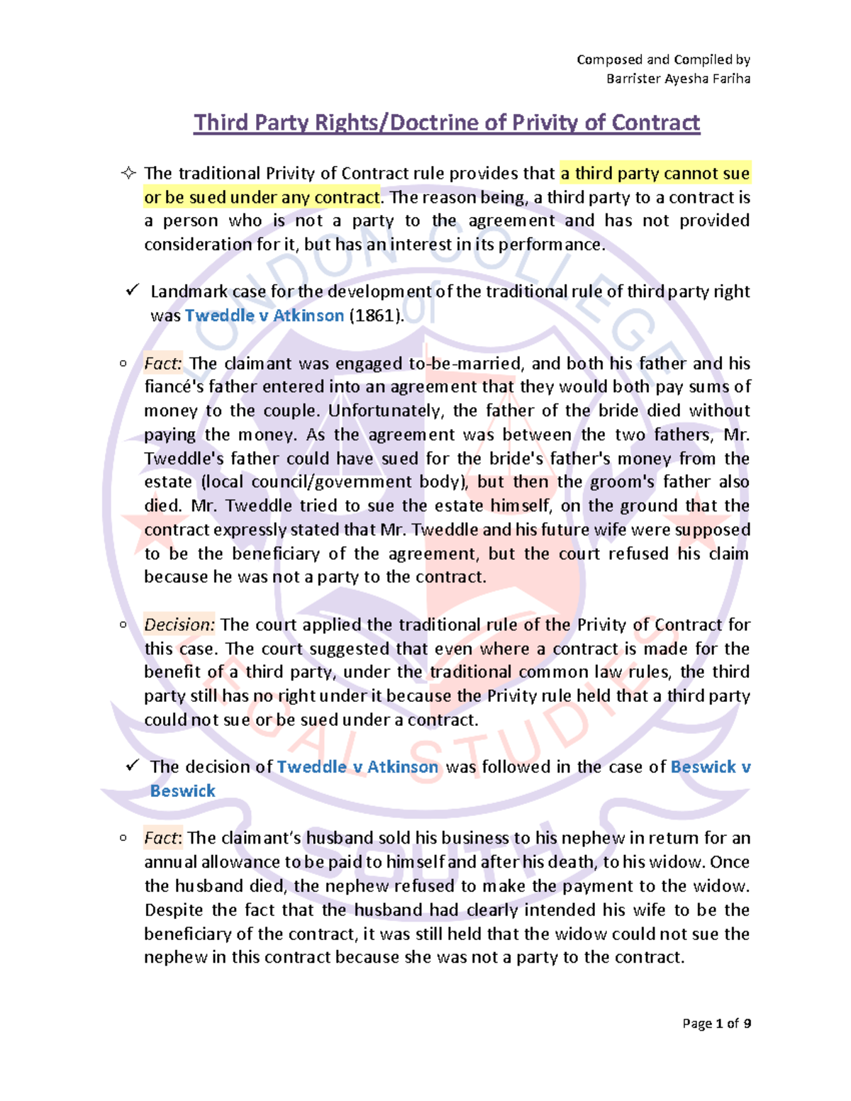 Privity-of-Contract-AF For-Students - Barrister Ayesha Fariha Third ...