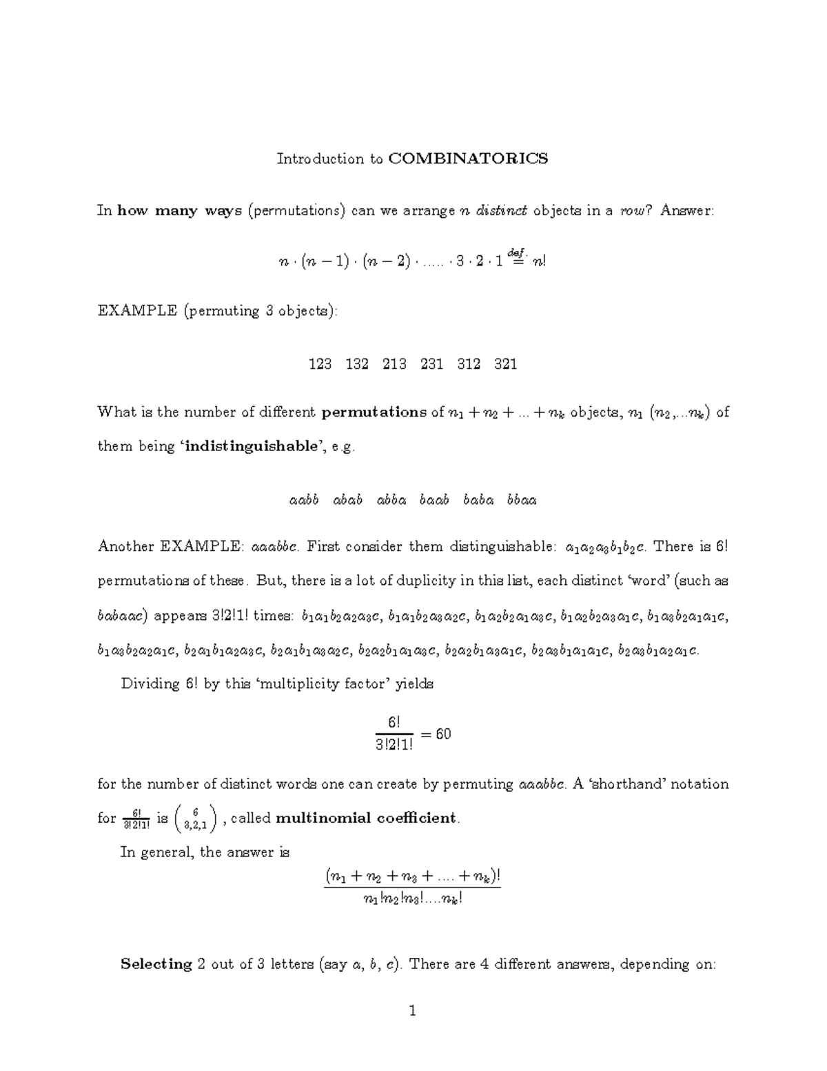 Lec 1 - Introduction to Combinatorics - Introduction toCOMBINATORICS ...