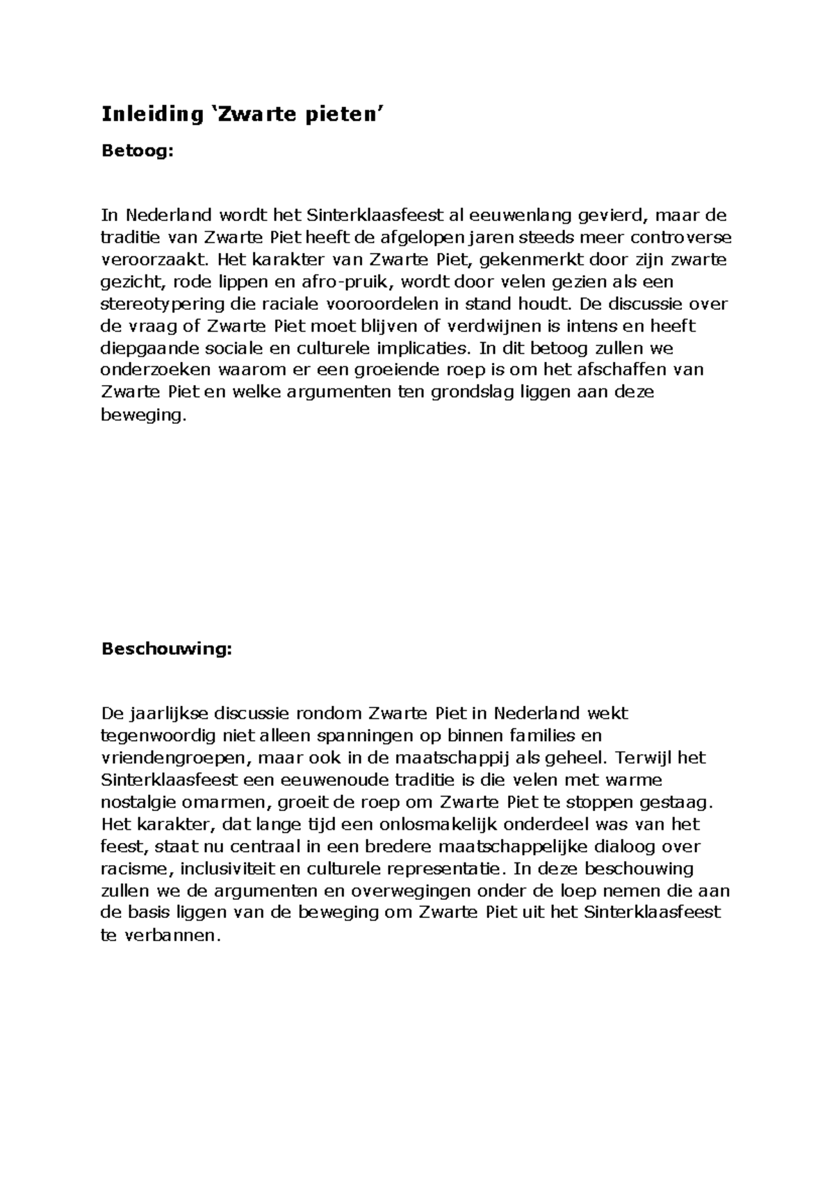 Inleiding ‘Zwarte pieten’ - Nederlands - Inleiding ‘Zwarte pieten ...