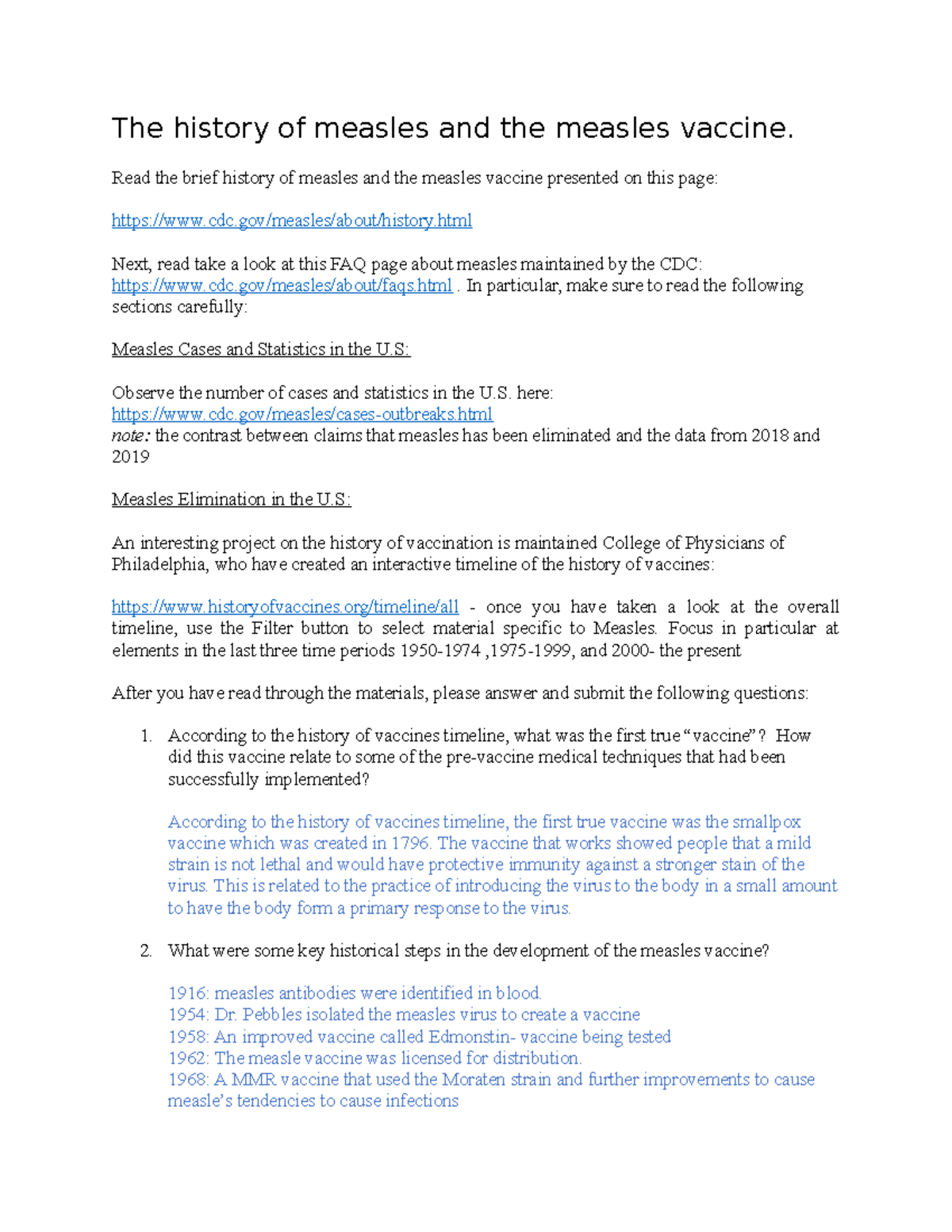 Measles Worksheet-1 - The history of measles and the measles vaccine ...