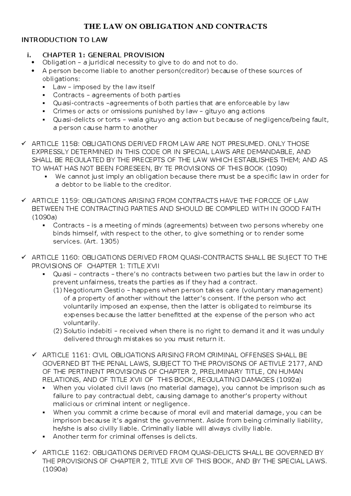 THE LAW ON Obligation AND Contracts - THE LAW ON OBLIGATION AND ...