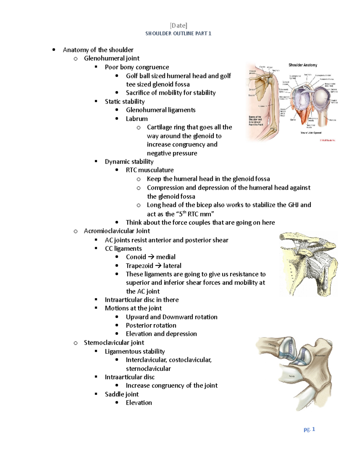 Shoulder Master - SHOULDER OUTLINE PART 1 Anatomy of the shoulder o ...