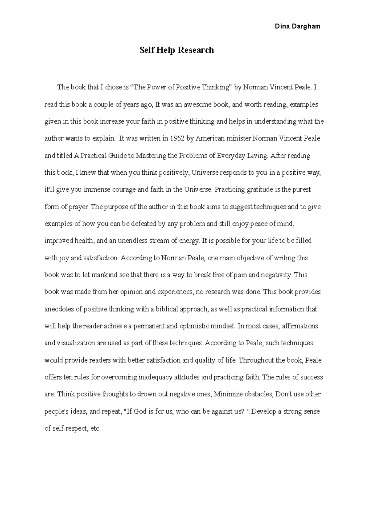 Self Help Research - Grade: A - Dina Dargham Self Help Research The ...