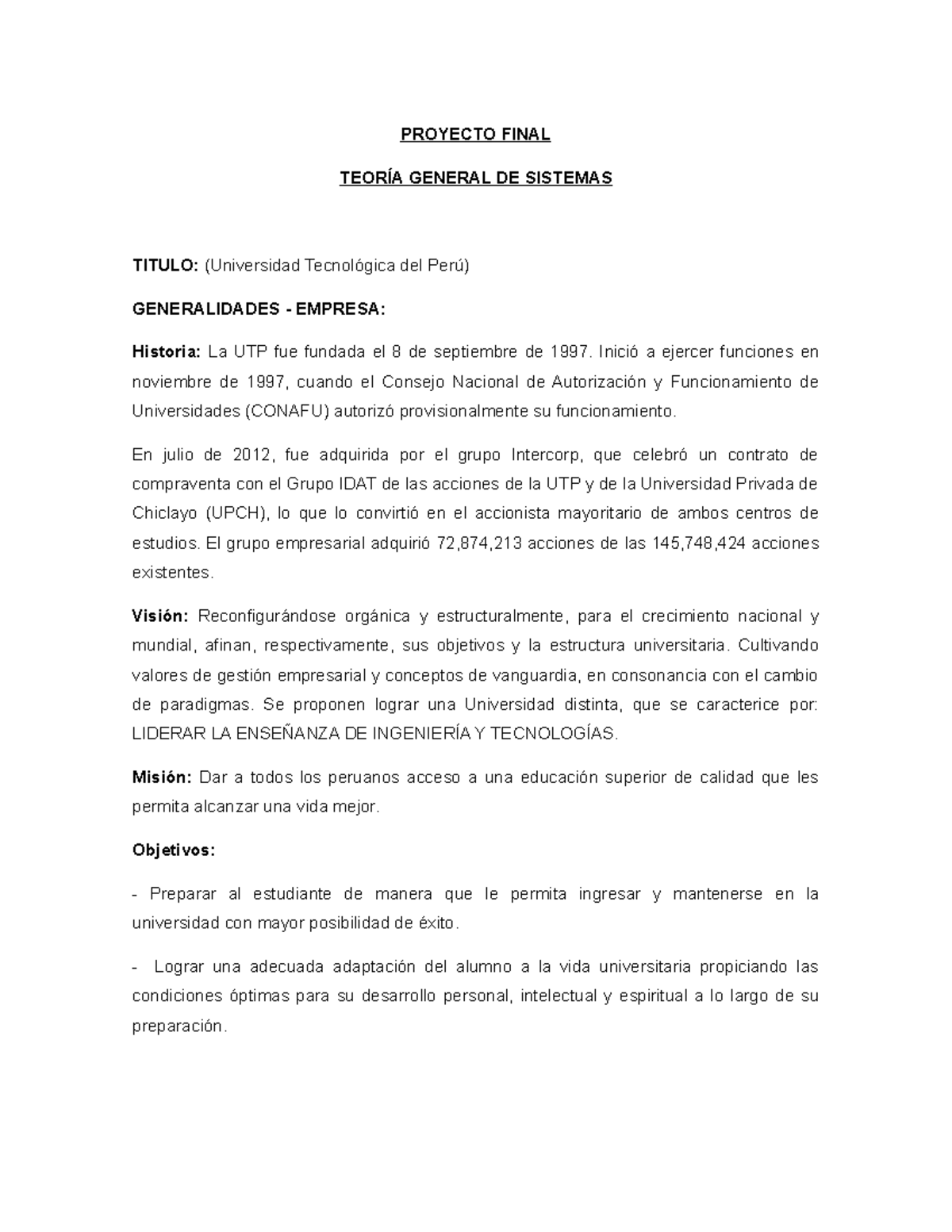 Trabajo Final Teoria General De Sistemas Proyecto Final TeorÍa