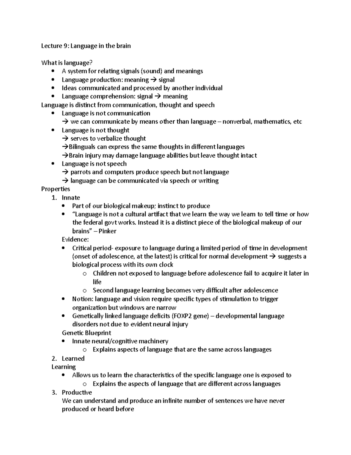 Lecture 9 Autosaved Lecture 9 Language In The Brain What Is