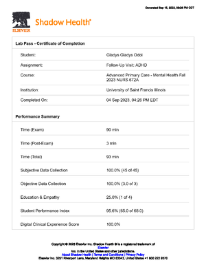 Shadow Health - Fatigue Notes - Chief Complaint (CC): “I’ve been so ...