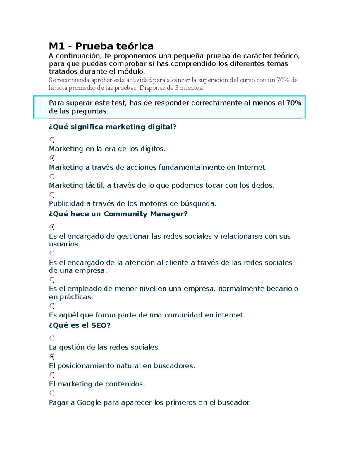 Prueba Modulo 1 Aterrizaje EN Internet - M1 - Prueba teórica A continuación, te proponemos una ...