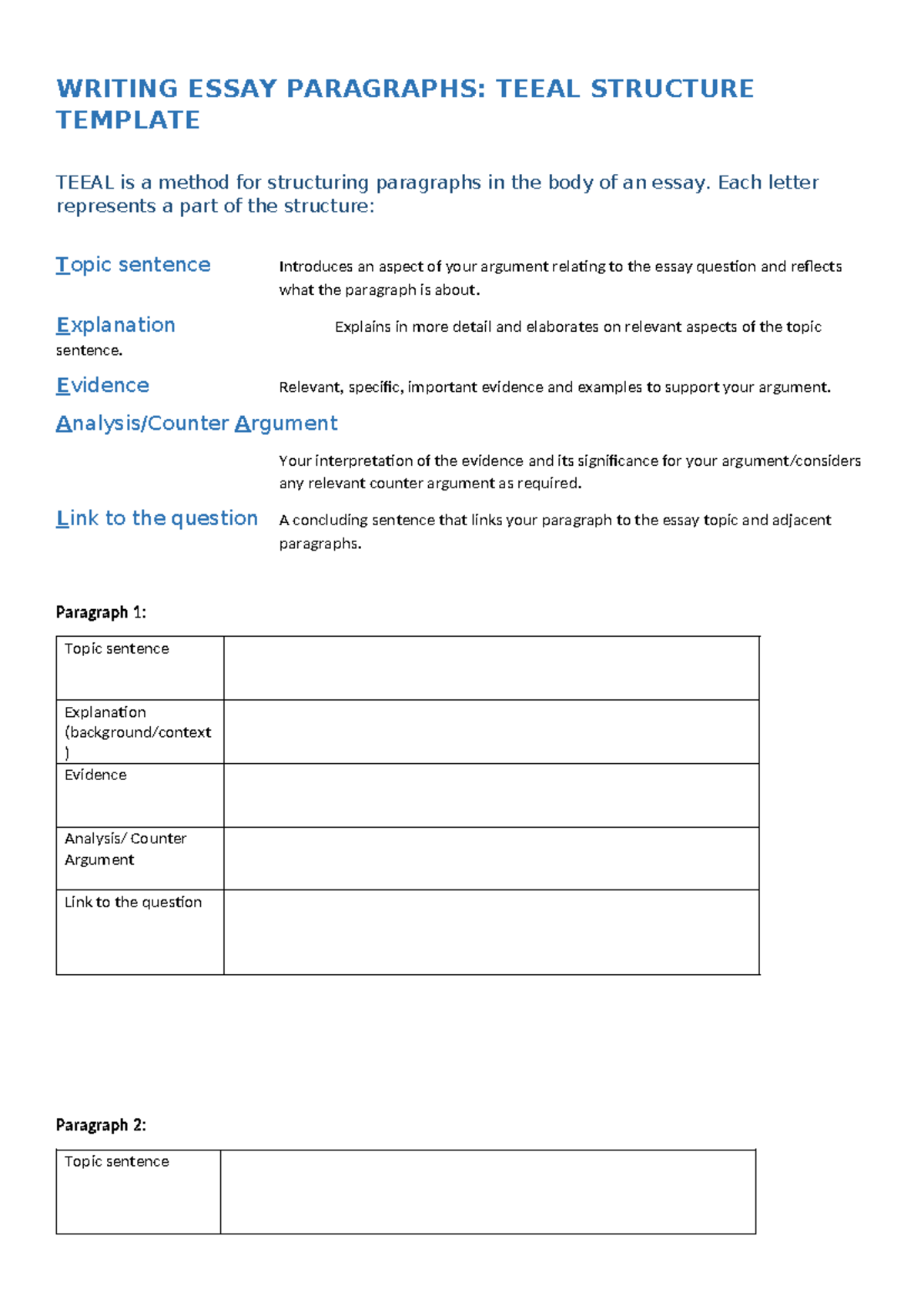 Teeal 0 - akjsfnaskjfn - WRITING ESSAY PARAGRAPHS: TEEAL STRUCTURE ...