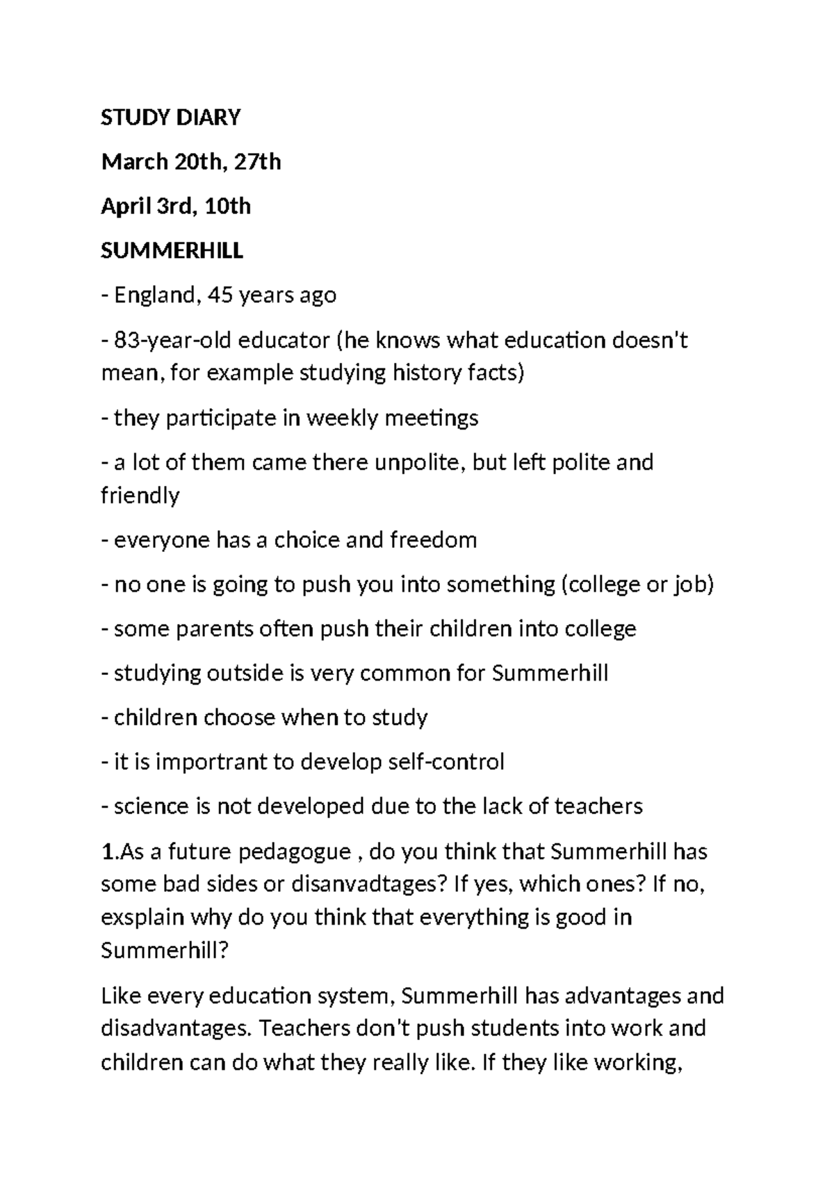 Study Diary 2 - ffst - STUDY DIARY March 20th, 27th April 3rd, 10th ...