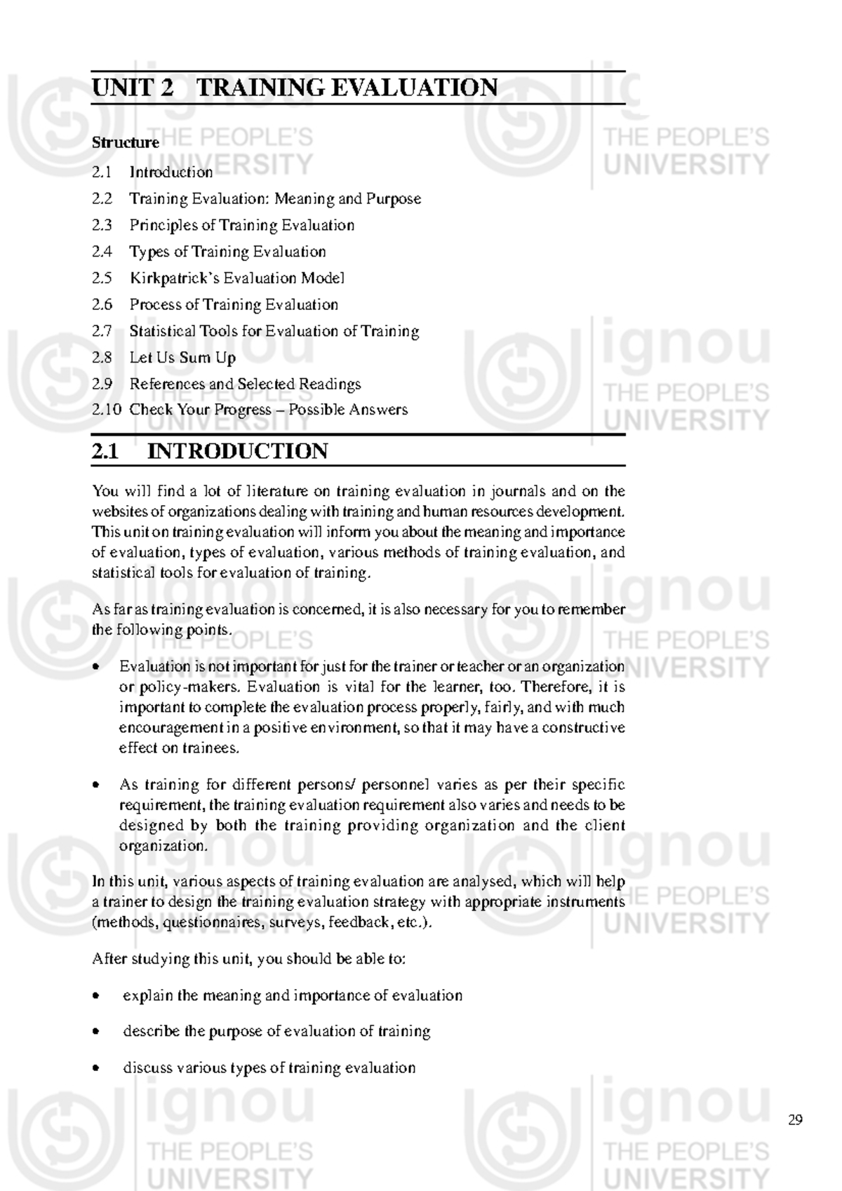 Training evaluation models - Training Methods and Tools UNIT 2 TRAINING ...