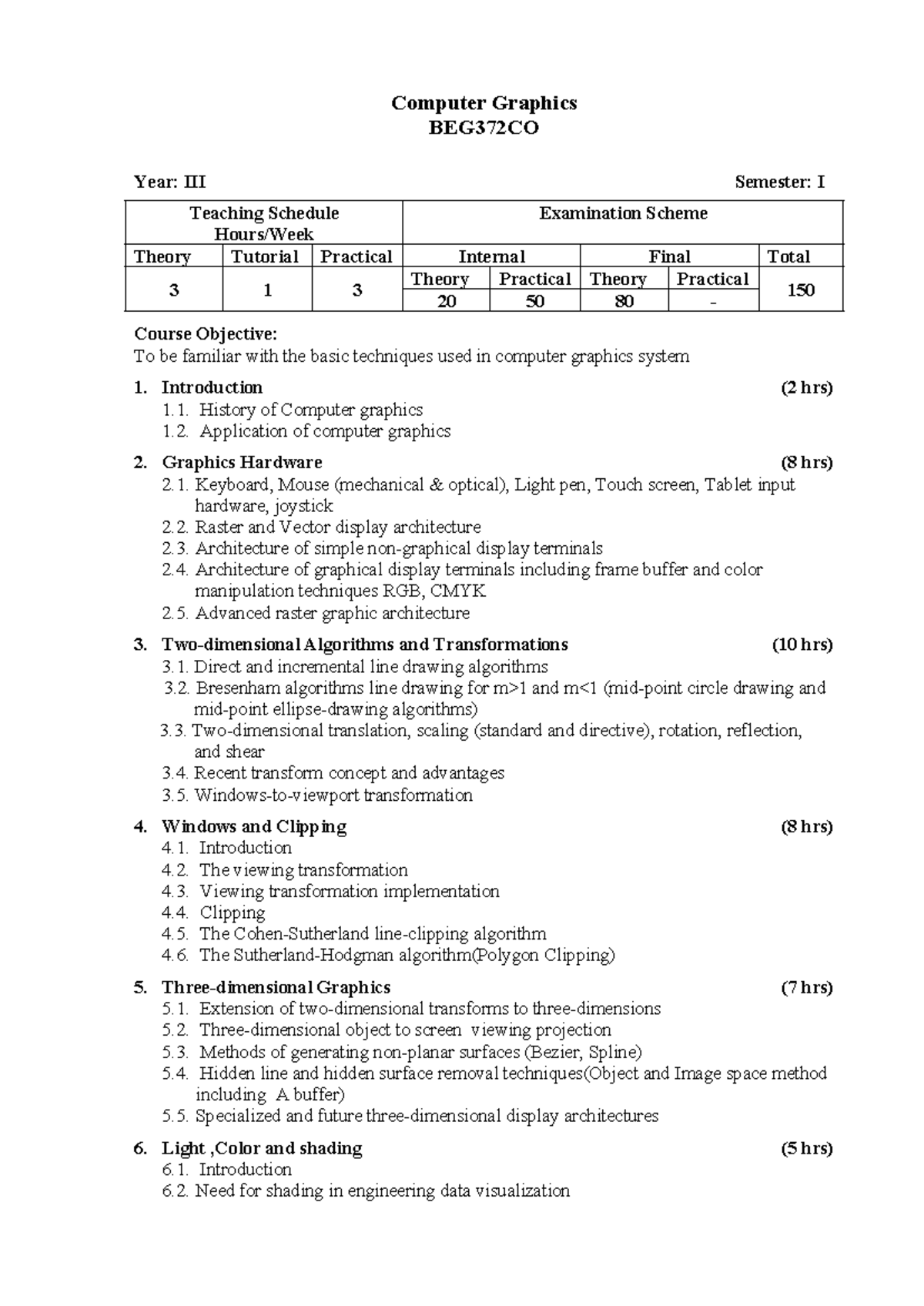 504764085-Computer-Graphics - Computer Graphics BEG372CO Year: III ...