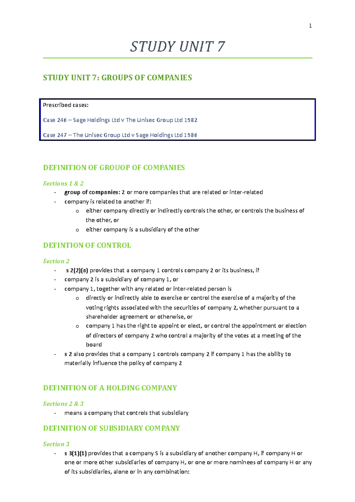 LML4806 Study Unit 7 - 1 STUDY UNIT 7 STUDY UNIT 7: GROUPS OF COMPANIES ...