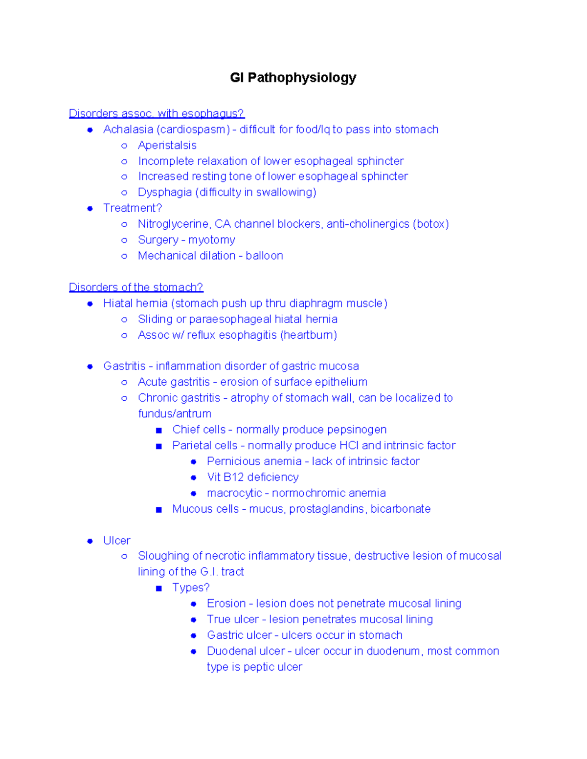 GI unit patho - Lecture notes unit 4 - GI Pathophysiology Disorders ...