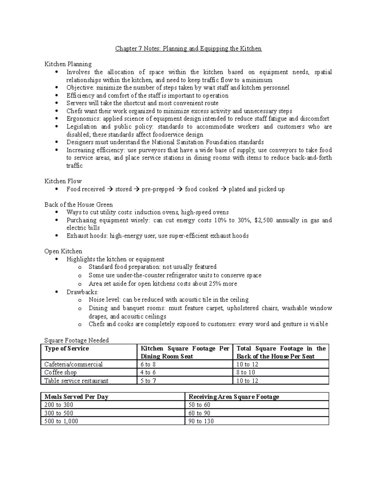 Chapter 7 Notes - Chapter 7 Notes: Planning and Equipping the Kitchen ...