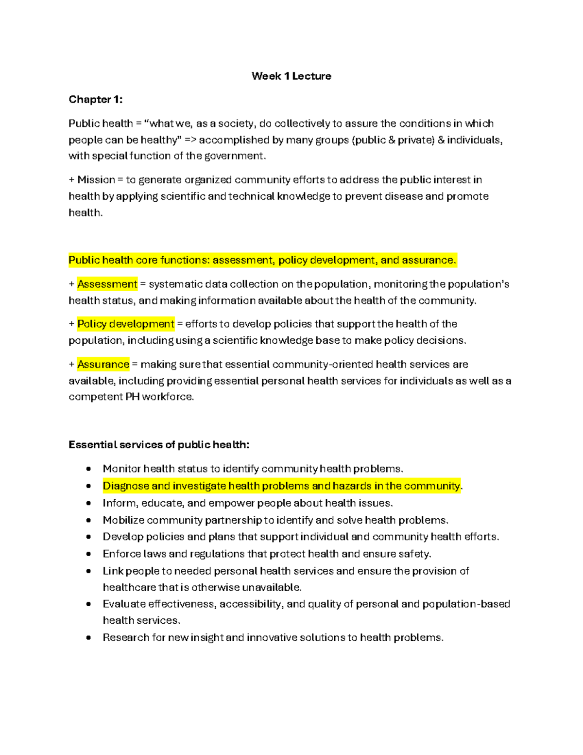 Week 1 - PH - Public health week 1 - Week 1 Lecture Chapter 1: Public ...