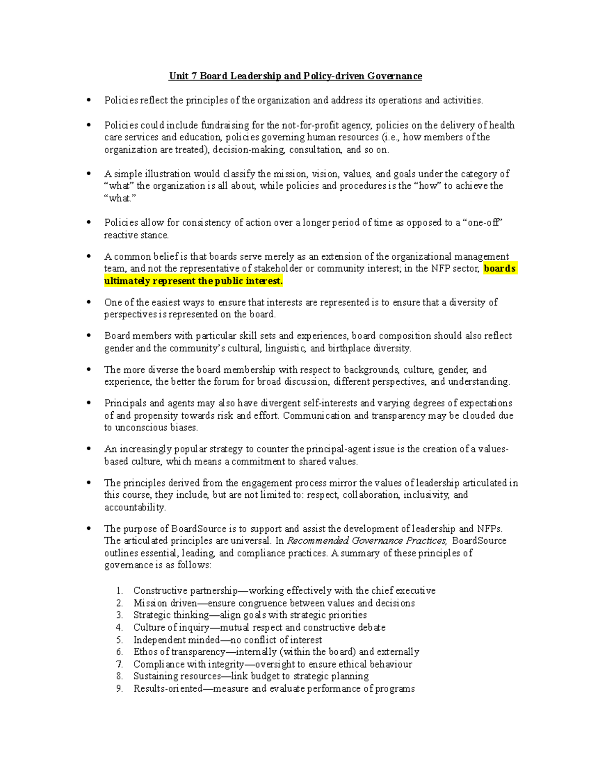 Unit 7 Board Leadership and Policy-driven Governance - Policies could ...