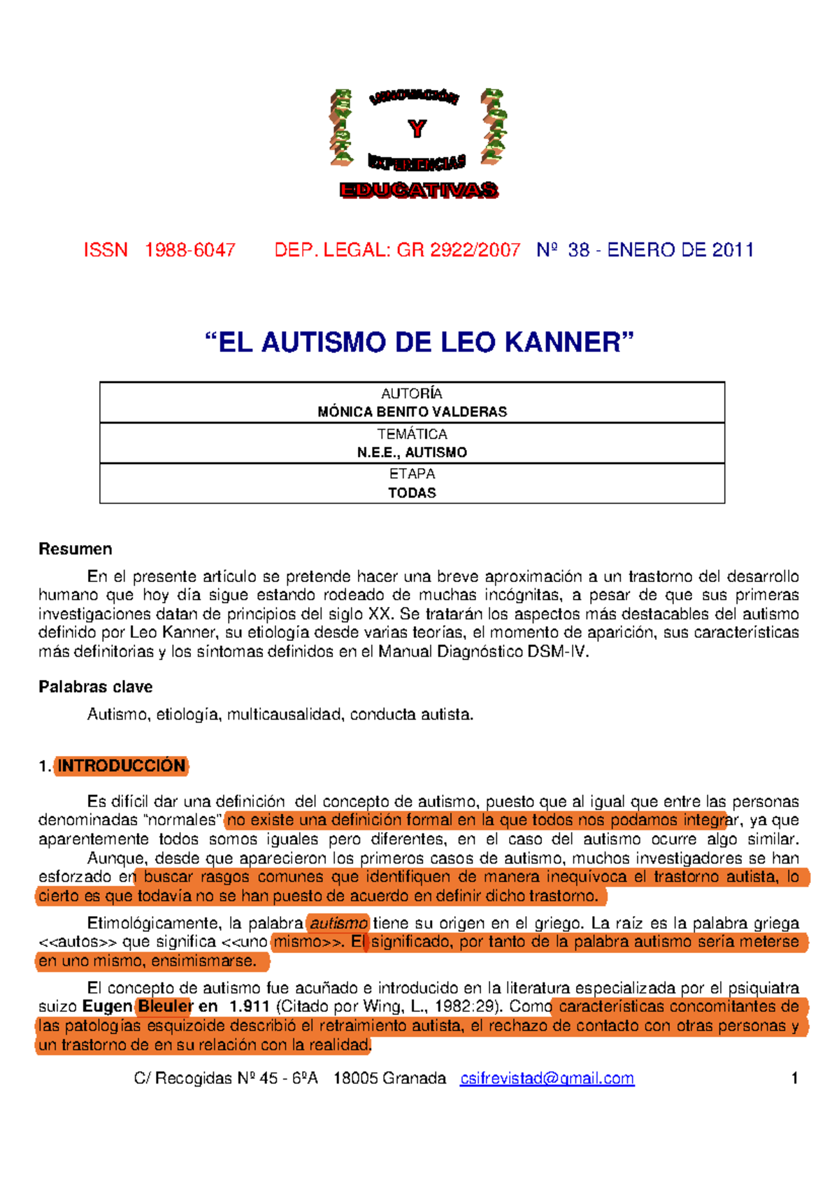 EL Autismo DE LEO Kanner - “EL AUTISMO DE LEO KANNER” AUTORÍA MÓNICA ...