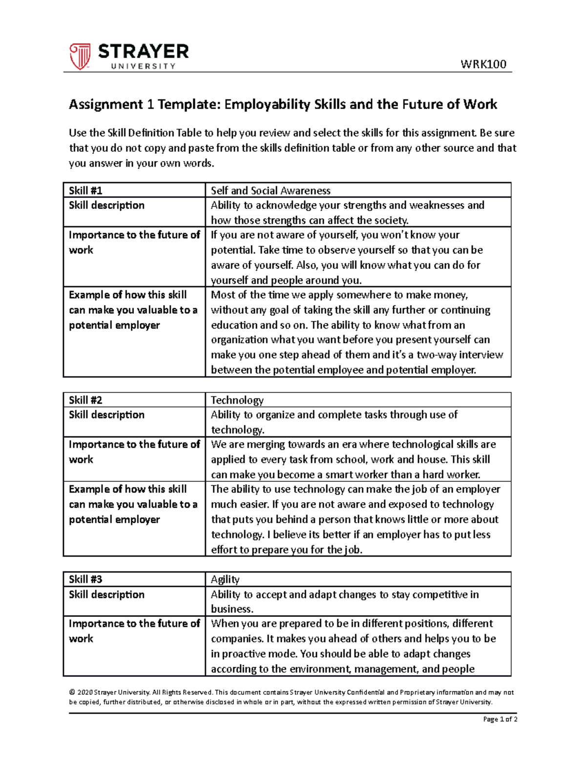 Umar Tariq, WRK100 Assignment 1 Future of Work - WRK Assignment 1 Template: Employability Skills ...
