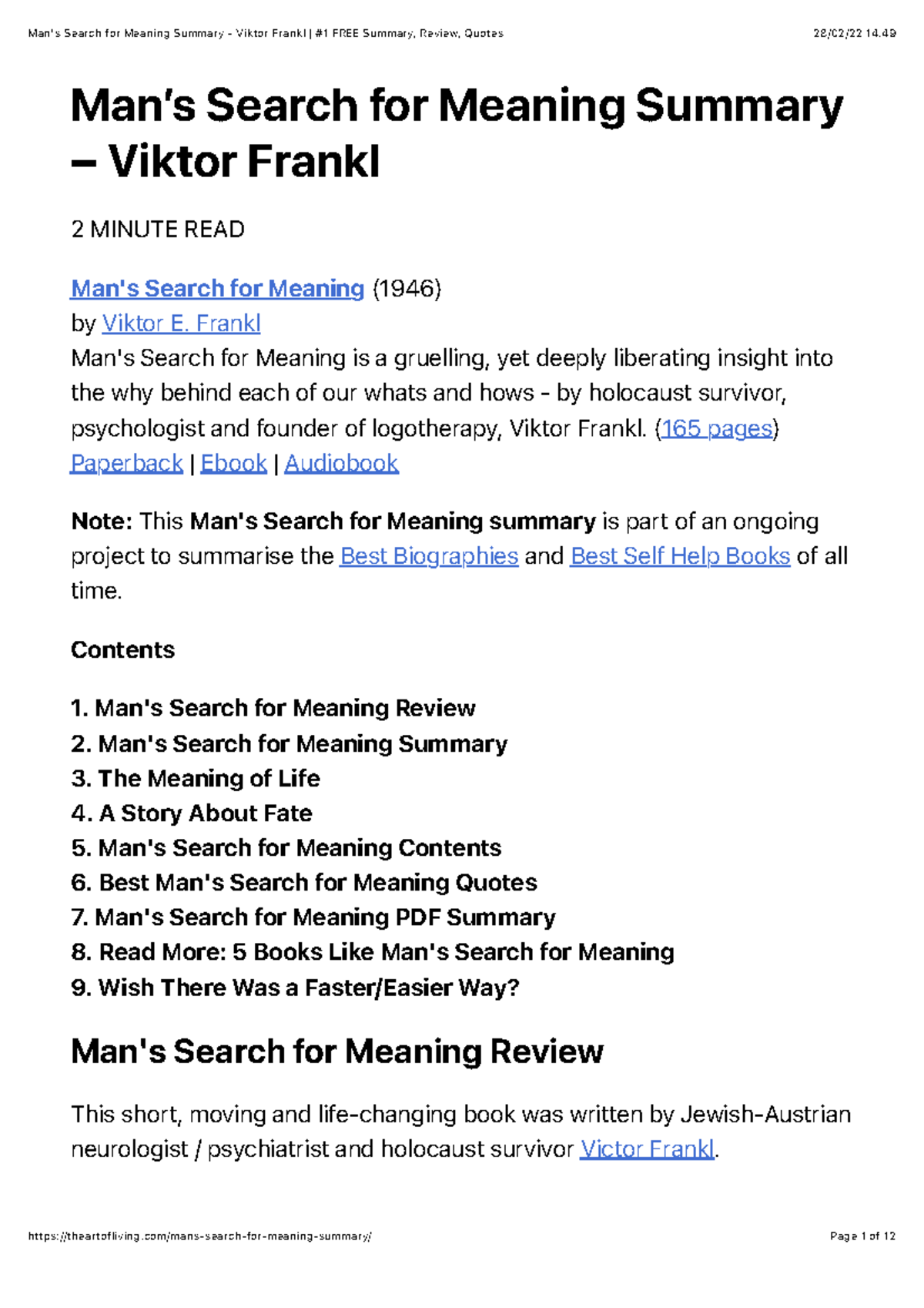 Mans Search For Meaning PDF Summary Man9s Search For Meaning Summary