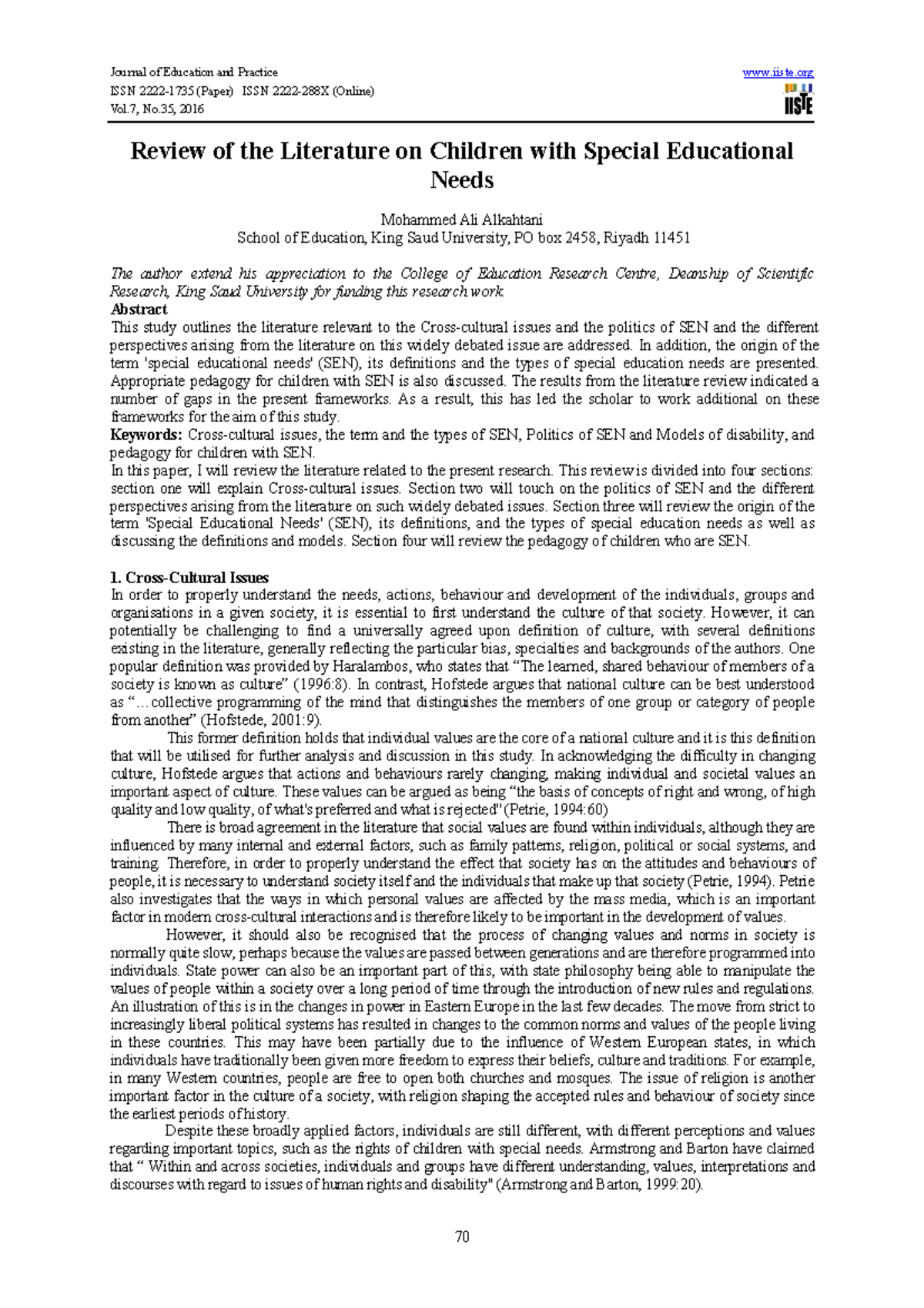 EJ1126490 - An overview of children with special needs - ISSN 2222-1735 ...