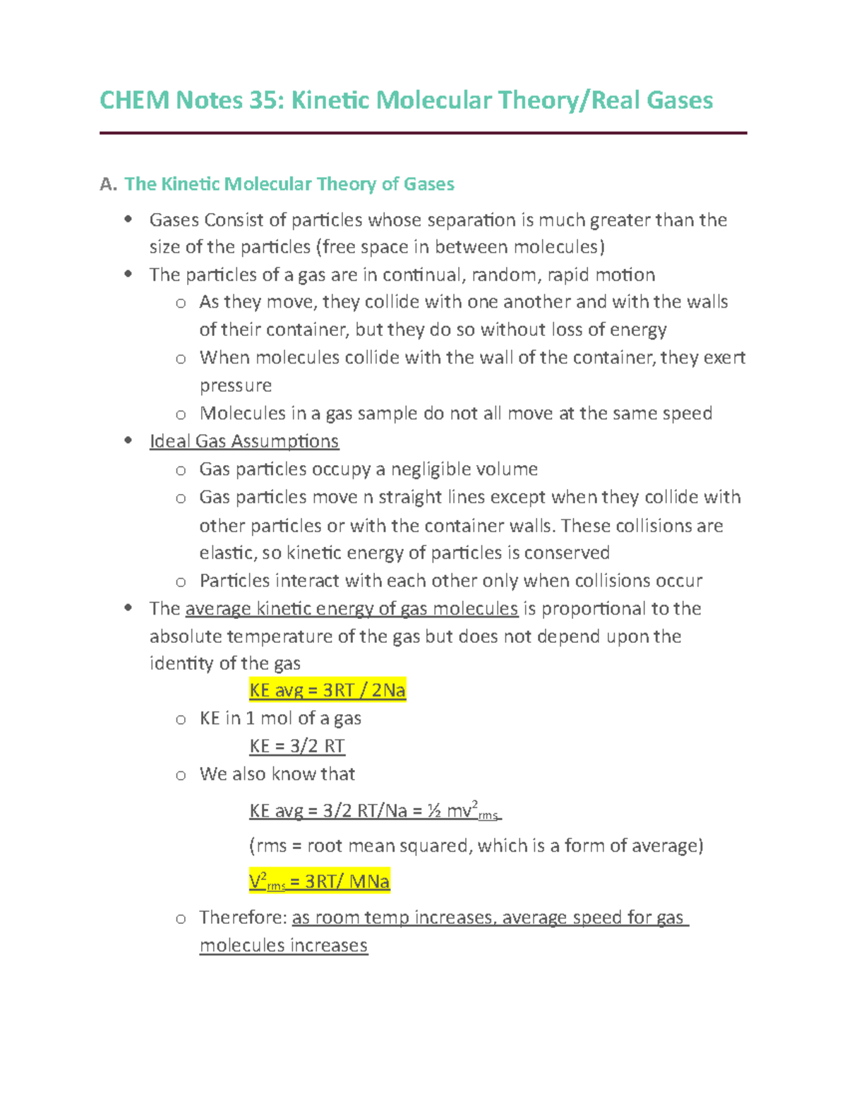 lecture notes Kinetic theory real gases - CHEM Notes 35: Kinetic ...