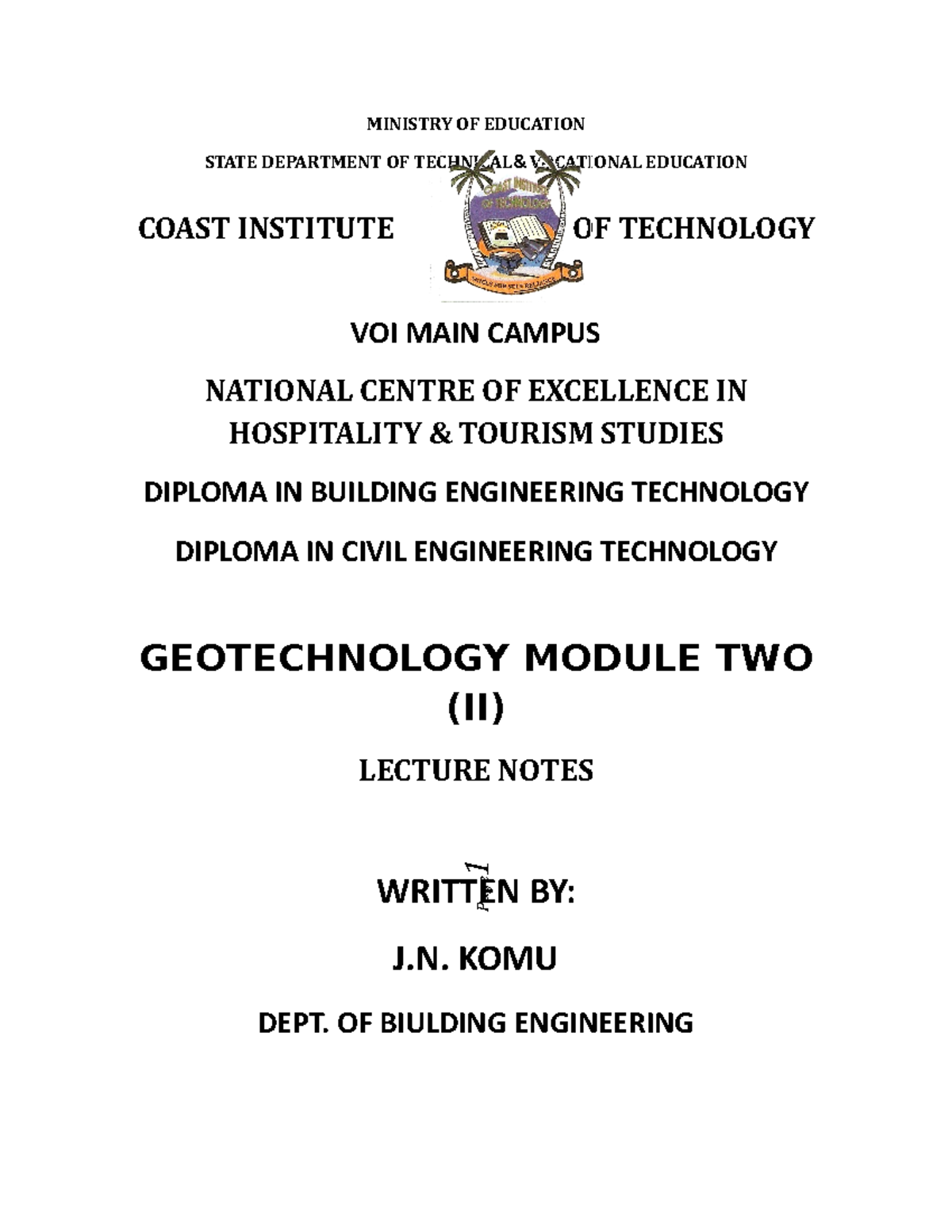 Geotechnology Module TWO Notes FULL-1 - Page 1 ####### MINISTRY OF ...