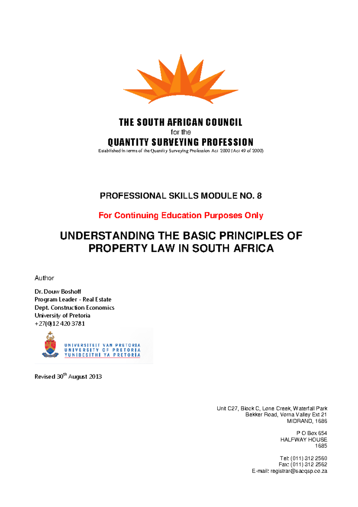 Basic Principles of Property Law - for the QUANTITY SURVEYING ...