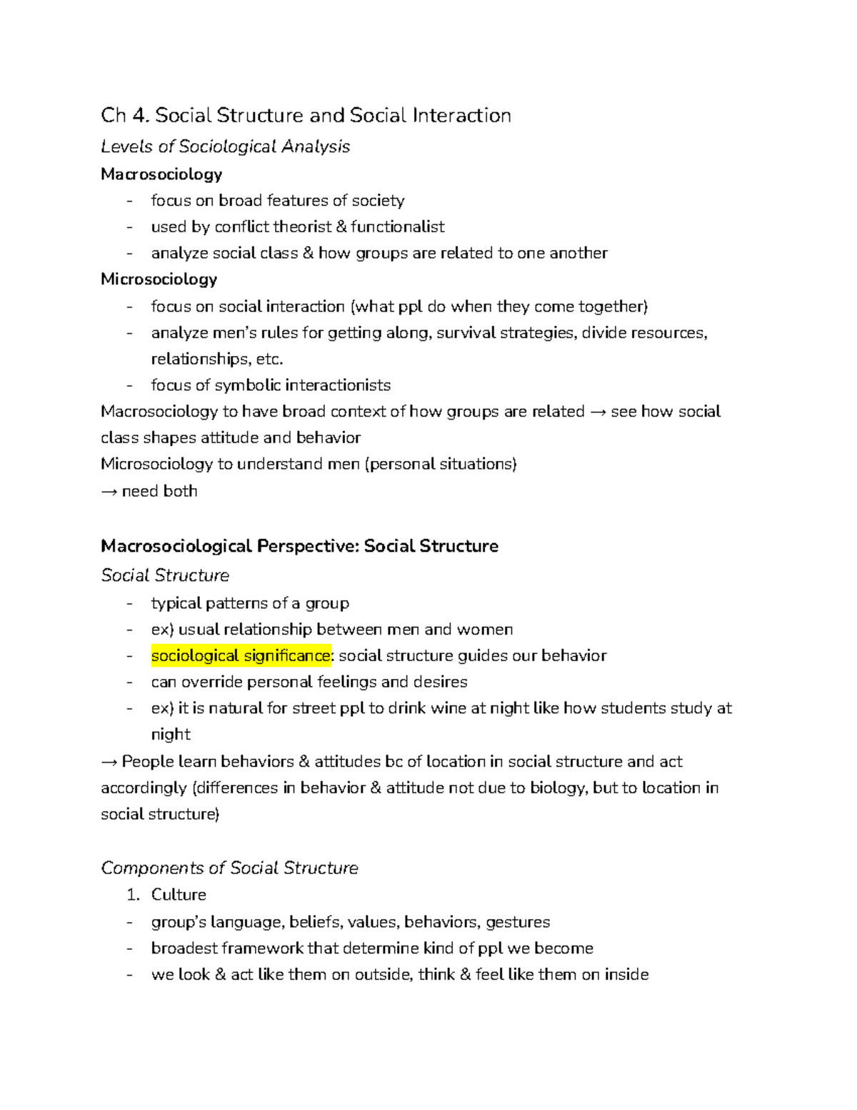 Soc Book Notes - Ch 4. Social Structure and Social Interaction Levels ...