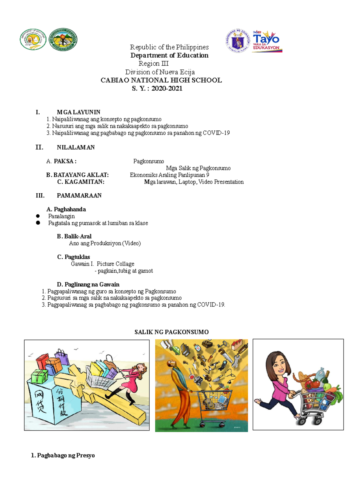 Lesson PLAN ANG Pagkonsumo - Republic of the Philippines Department of ...