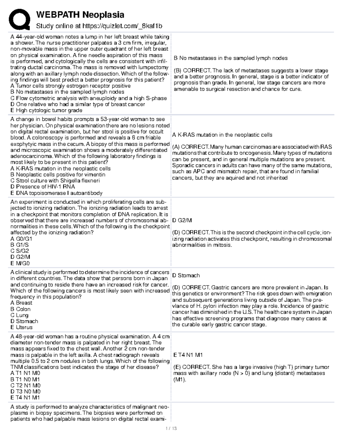 Webpath 6 Neoplasia - ssss - Study online at quizlet/_8kaf1b A 44-year ...