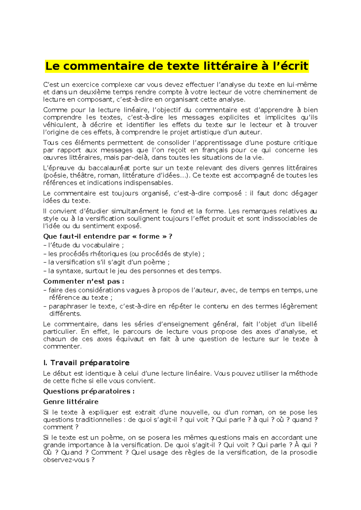 Méthodologie du commentaire du texte littéraire - Le commentaire de ...