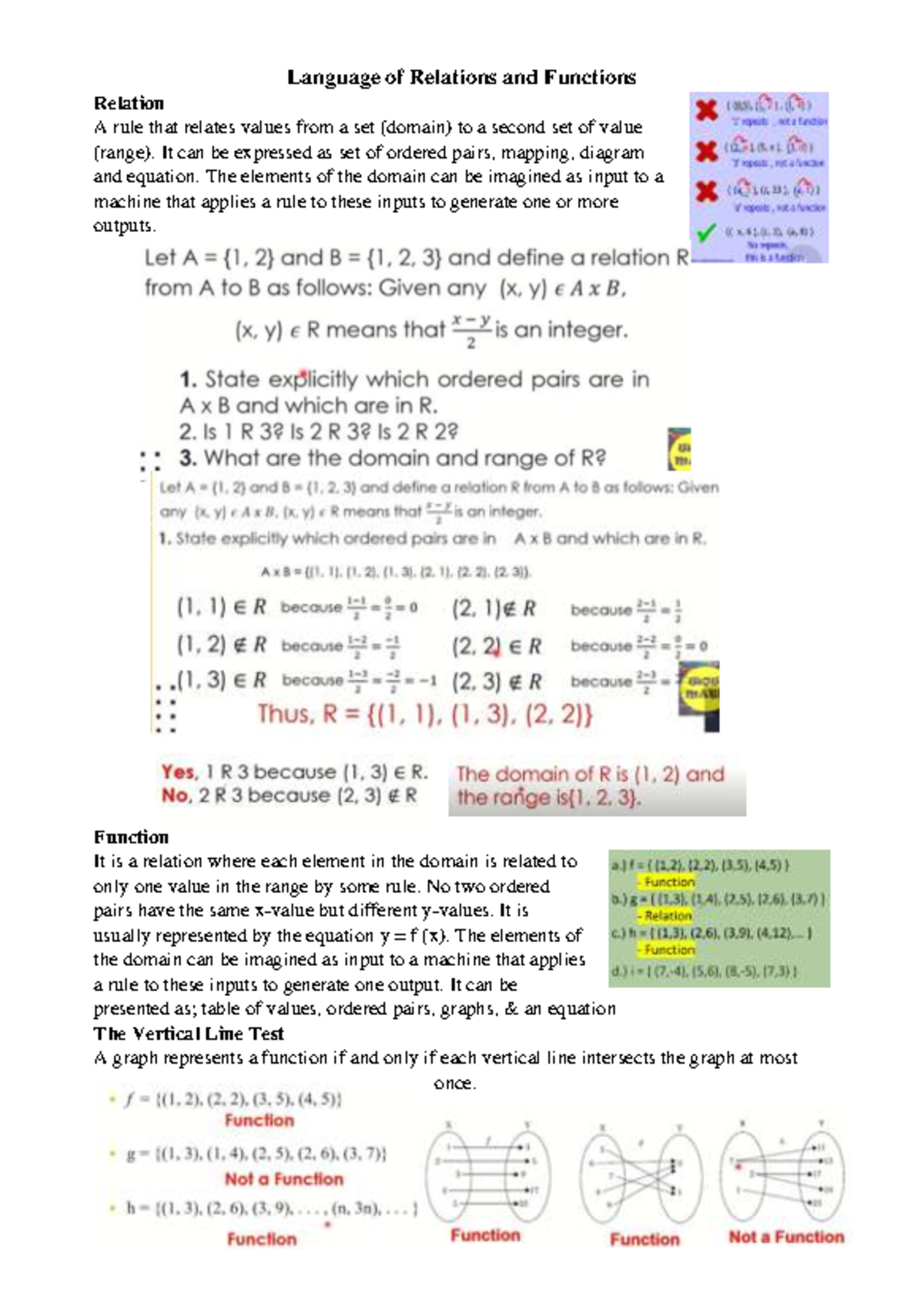 4MATM Reviewer - Language of Relations and Functions Relation A rule ...